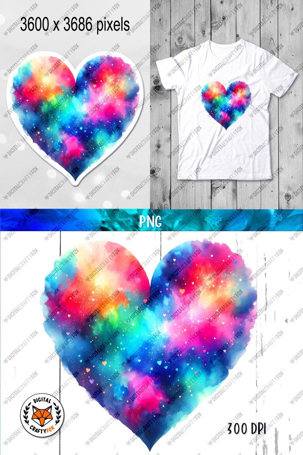 Rainbow Heart Sticker PNG, Watercolor Heart Sublimation