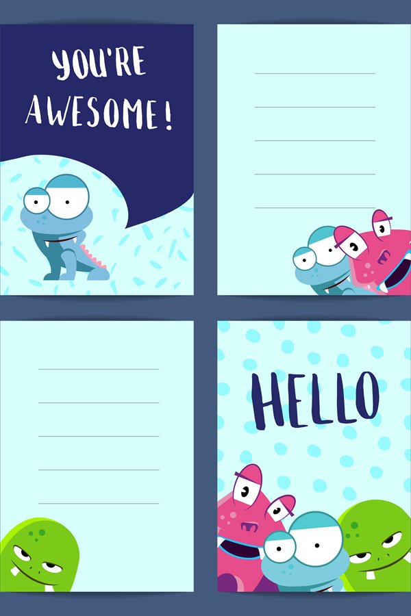 Vector vertical note cards set with pozitive writing, cute m
