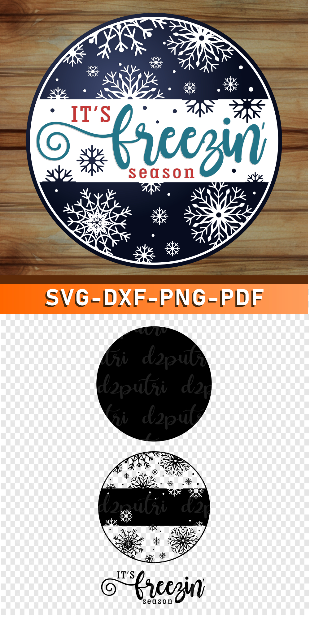 It's Freezin Season Round Door Hanger Sign SVG Cut File
