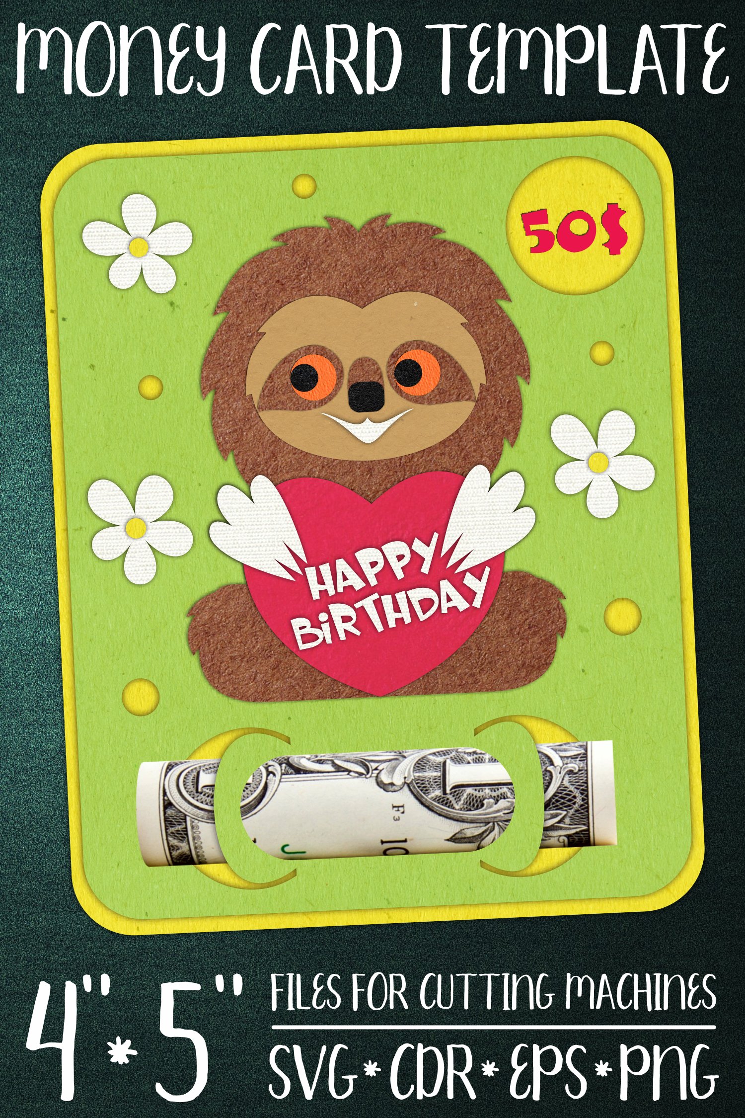 Sloth Birthday Card | Money Holder Template