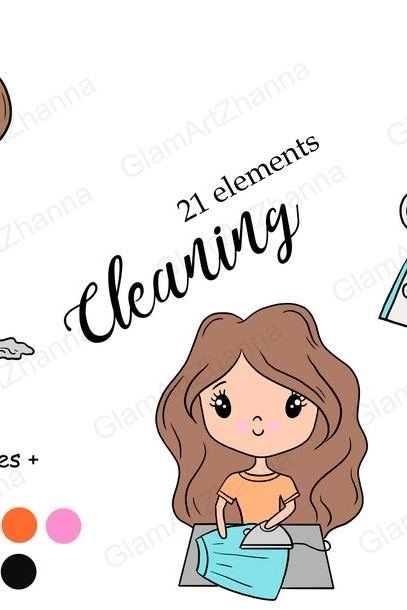 Functional Girls CLEANING Cute Kawaii Grocery StIckers - PNG