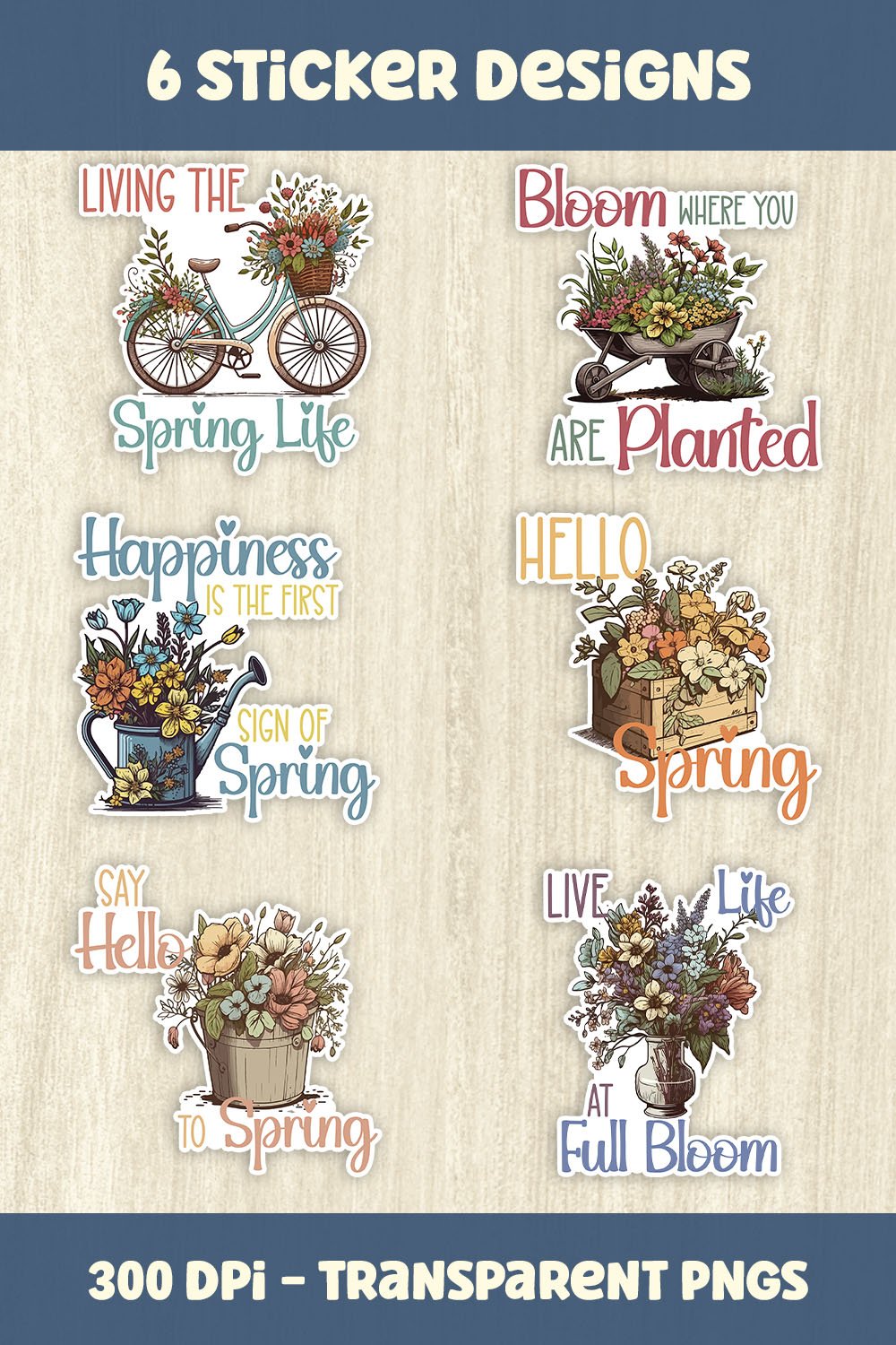 Spring flower sayings sticker bundle