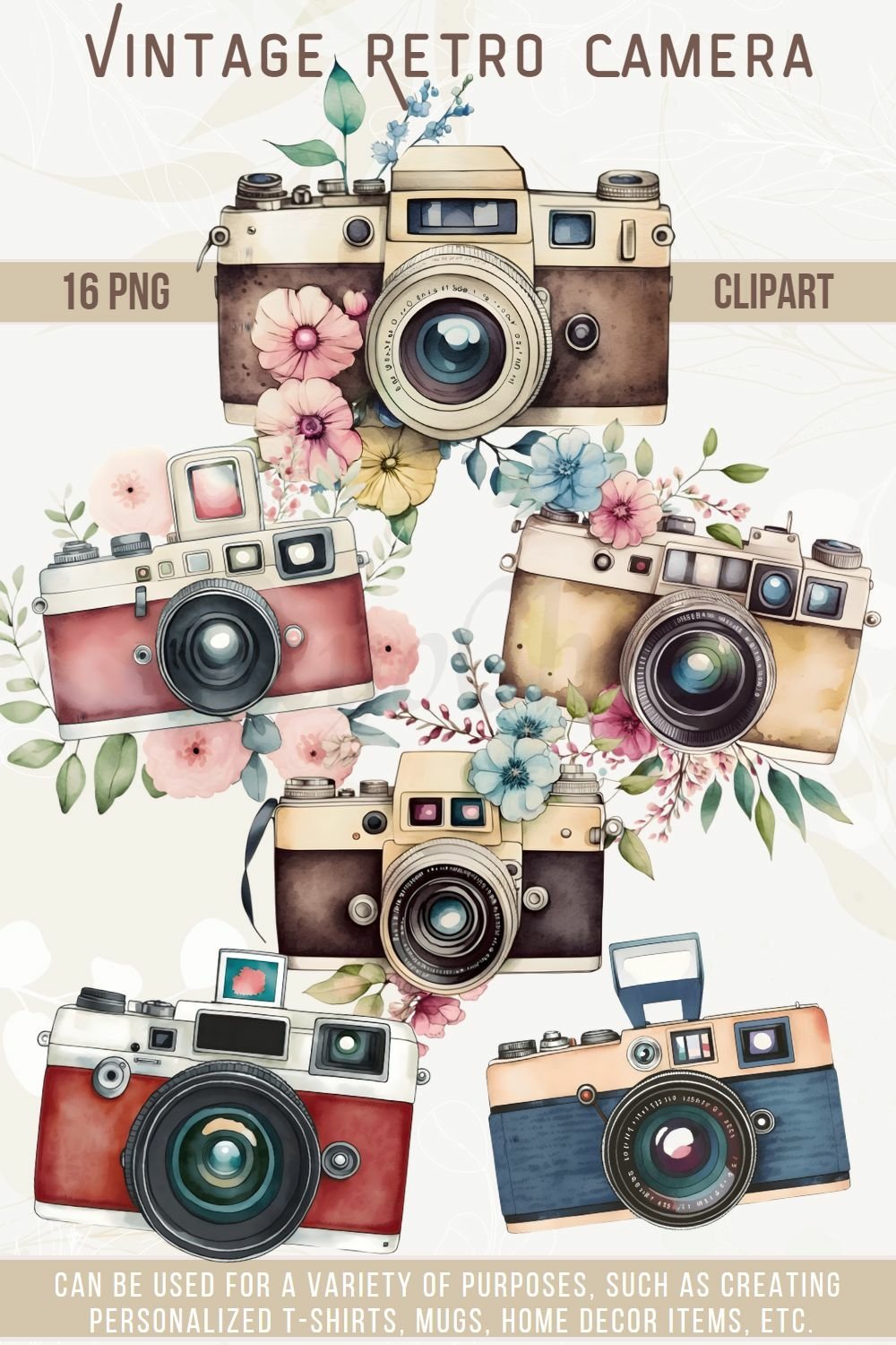Vintage Retro Camera Watercolor Clipart