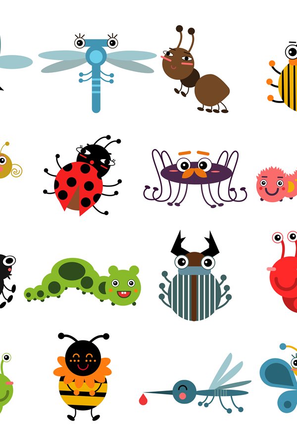 Cartoon bugs and insects. Vector illustration set isolate on
