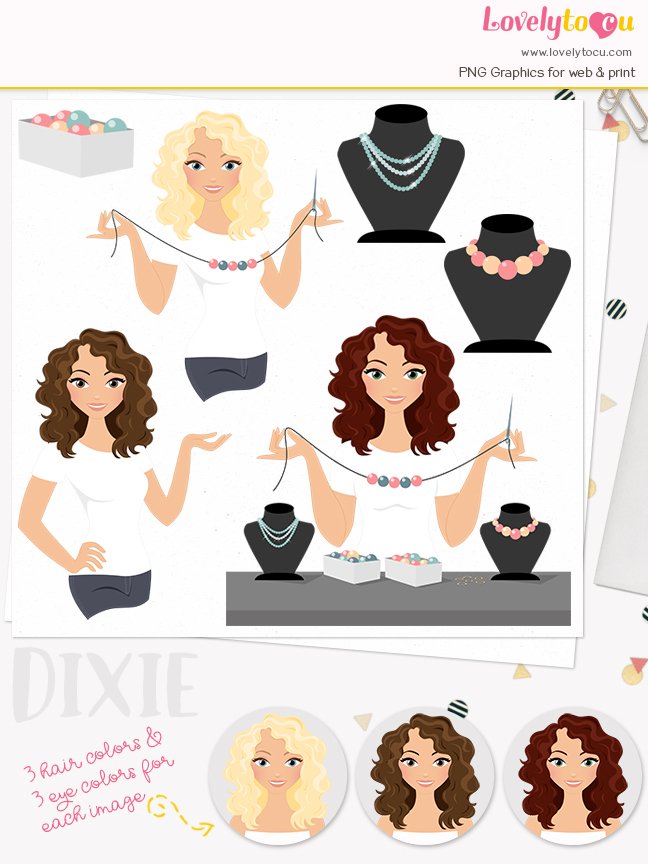 Woman jewelry character clip art L169 Dixie (43834) | Illustrations ...