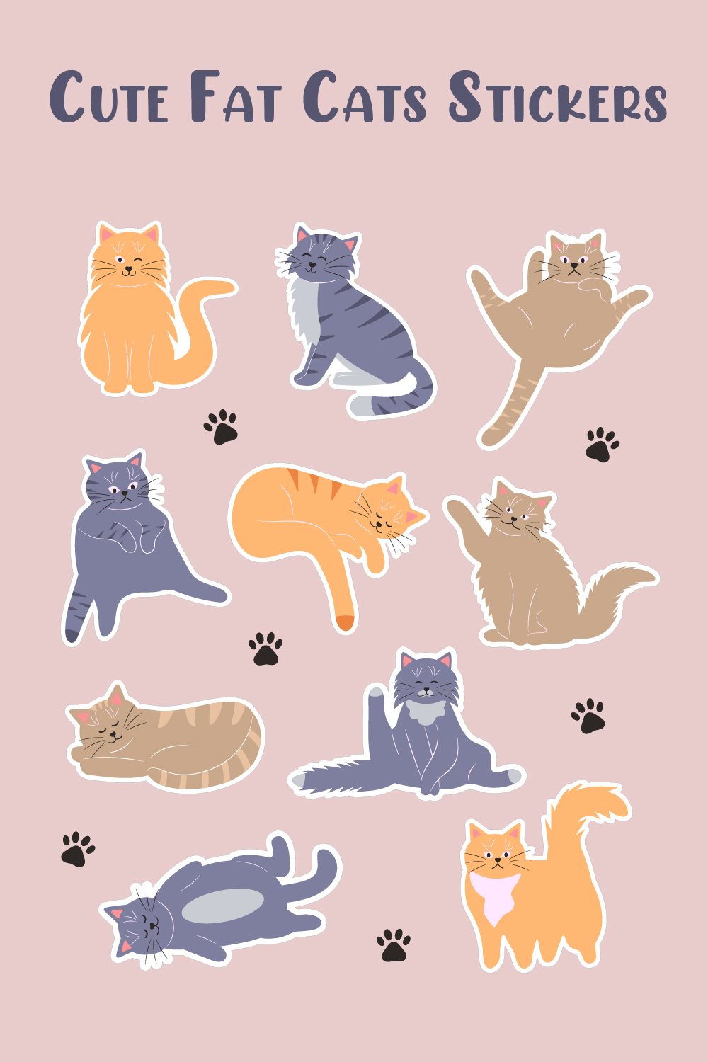 Cute Fat Cats Stickers, funny printable pets