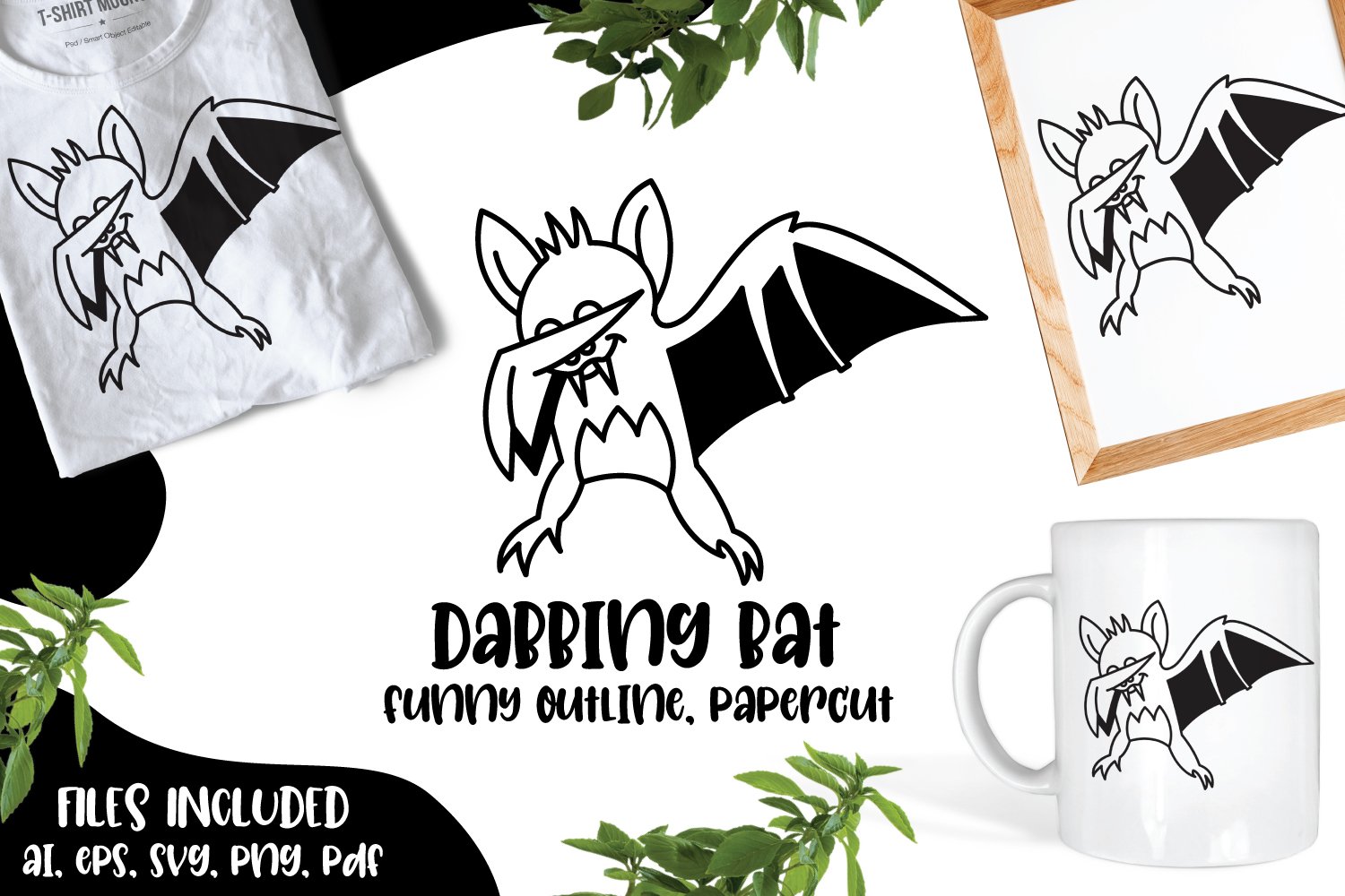 Dabbing Bat Outline, Thin Line, Paper cut SVG, EPS, AI