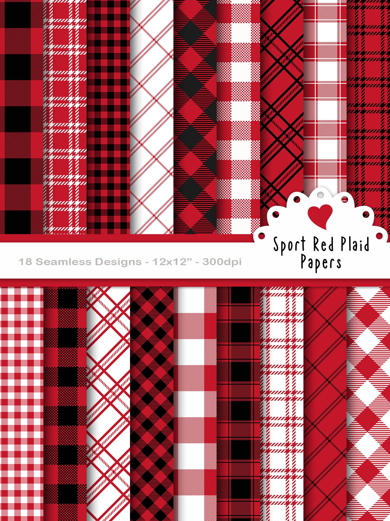 Sporty red buffalo plaid and gingham seamless papers