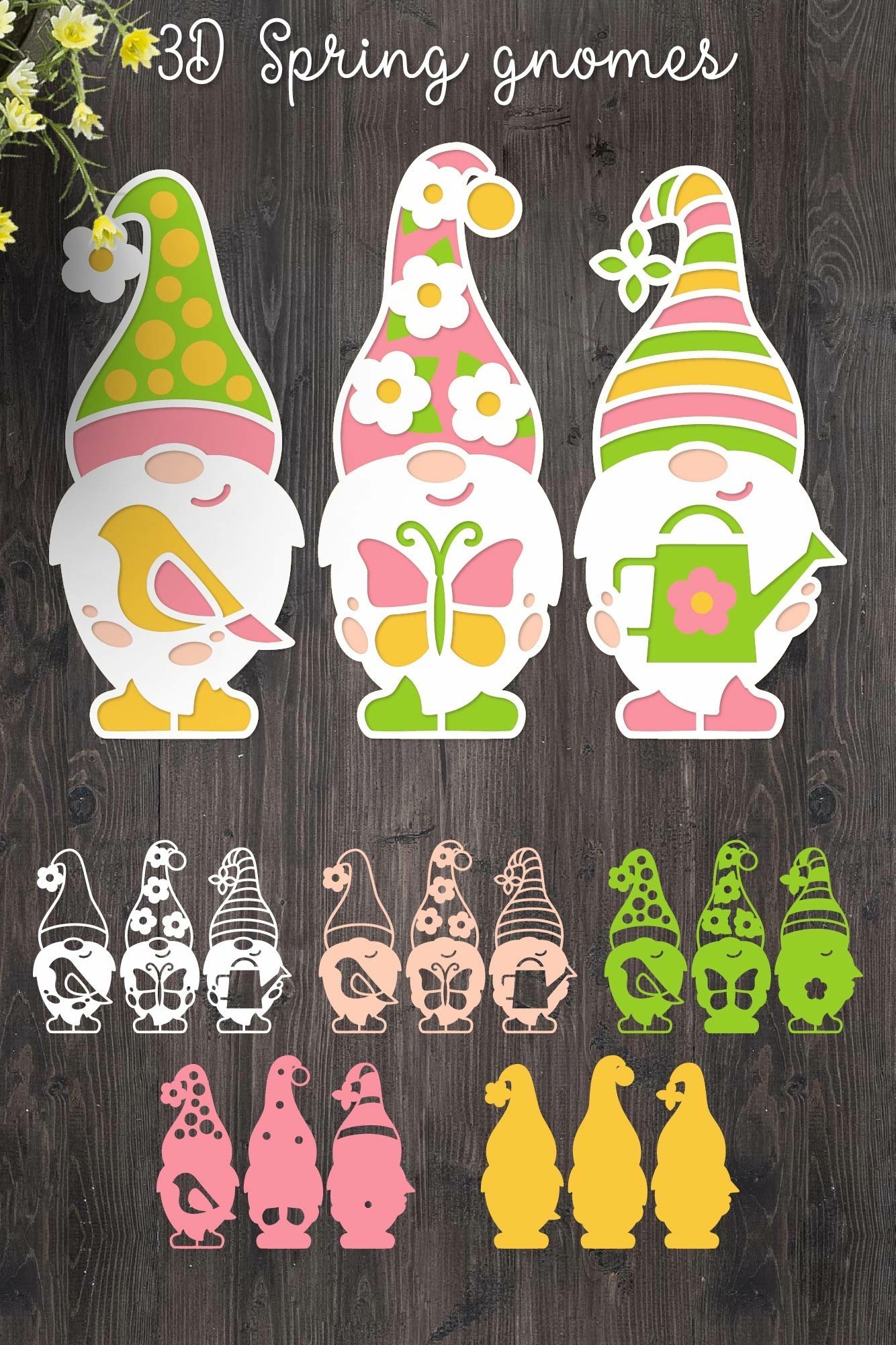 3d layered easter gnome | Bunny gnome layered svg