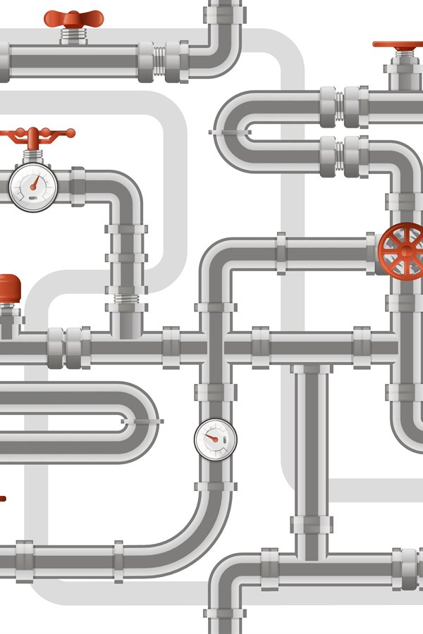 Water pipes system. Metal pipelines construction pattern