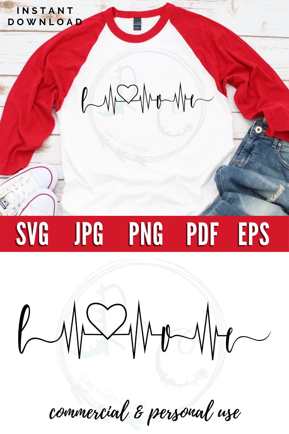 Love Heartbeat cut file, Valentine's Day SVG