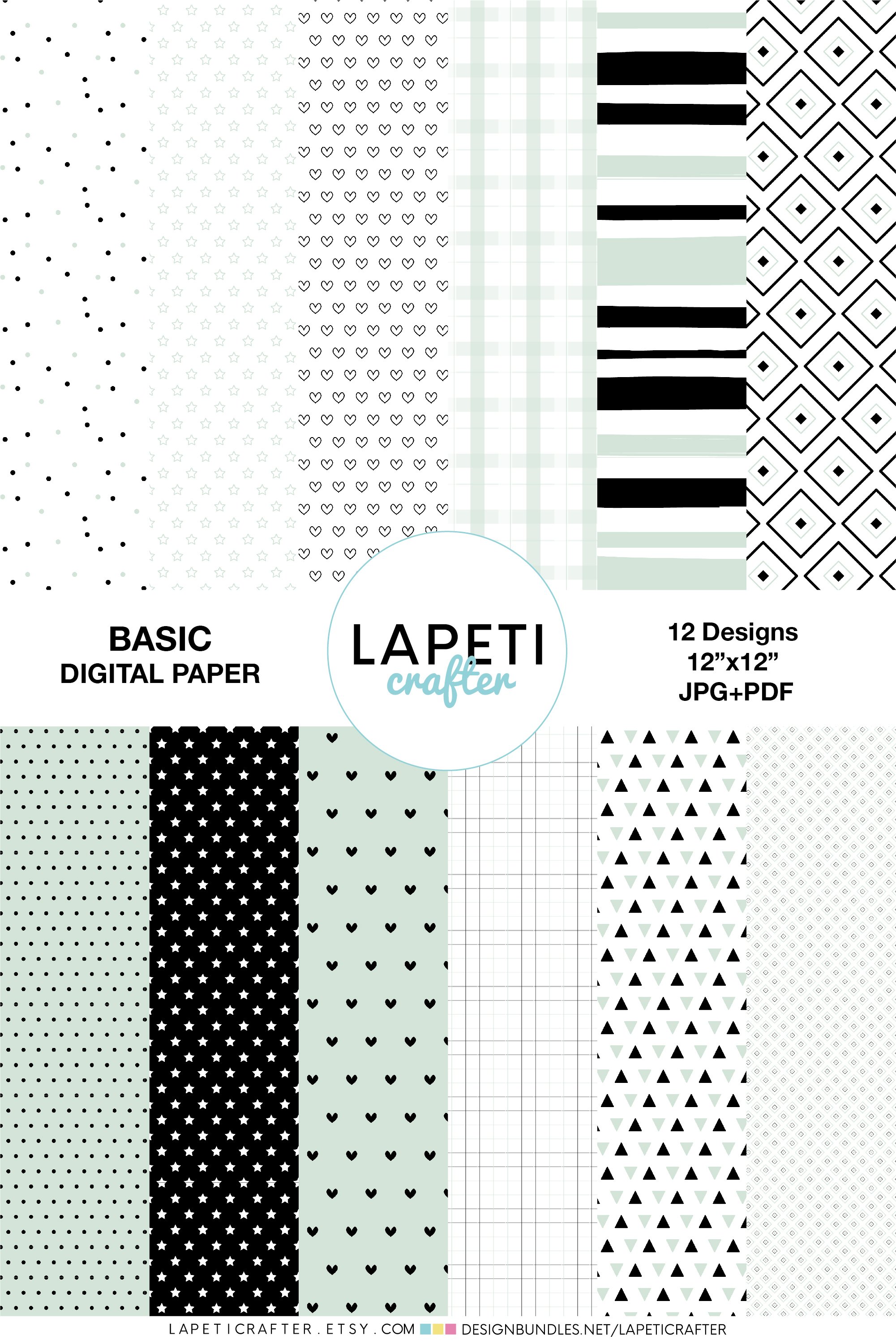 Mint Digital Paper Collection | Printable Scrapbook Patterns