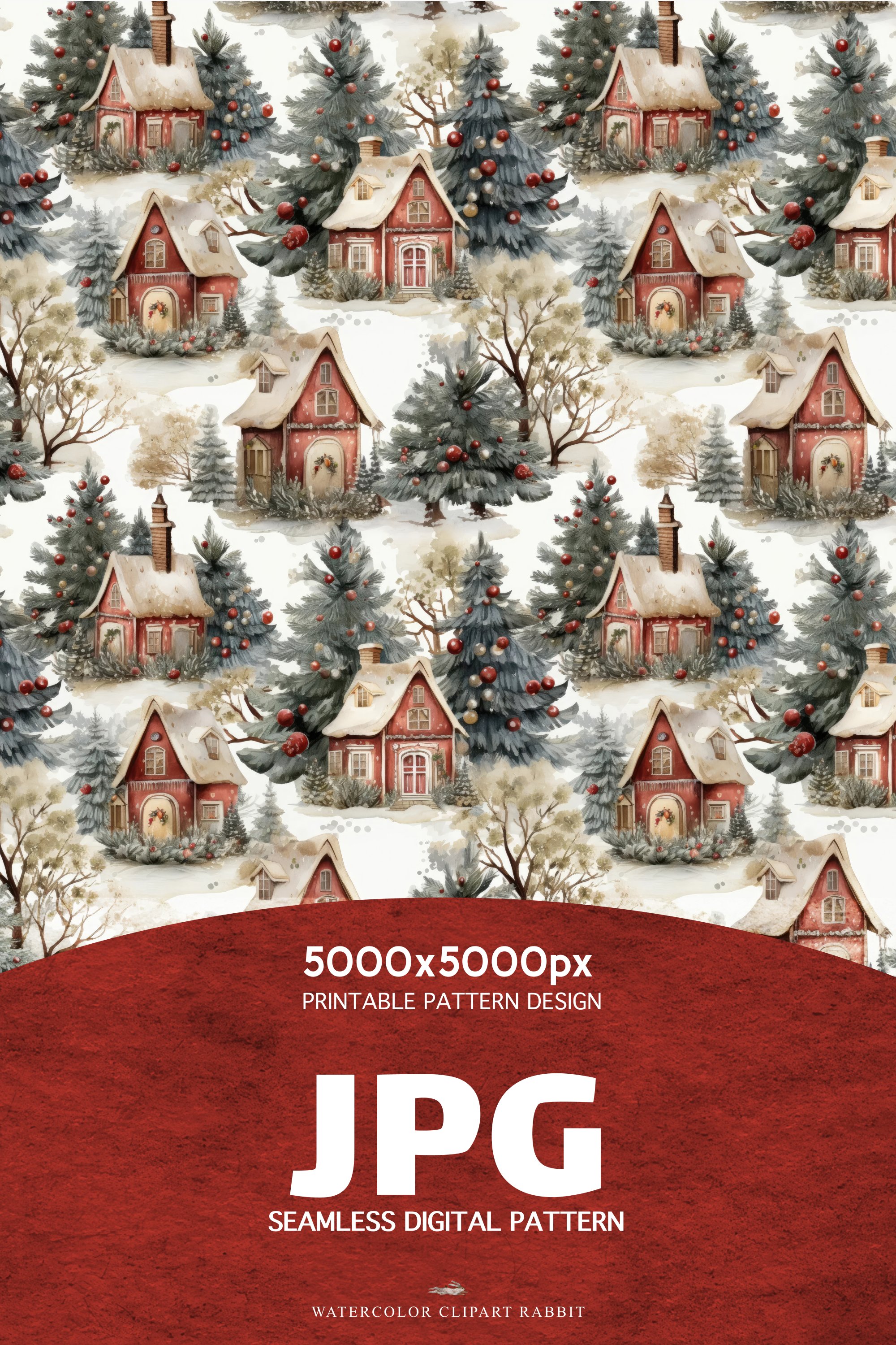 Christmas Night Village Pattern Winter Print Digital Paper