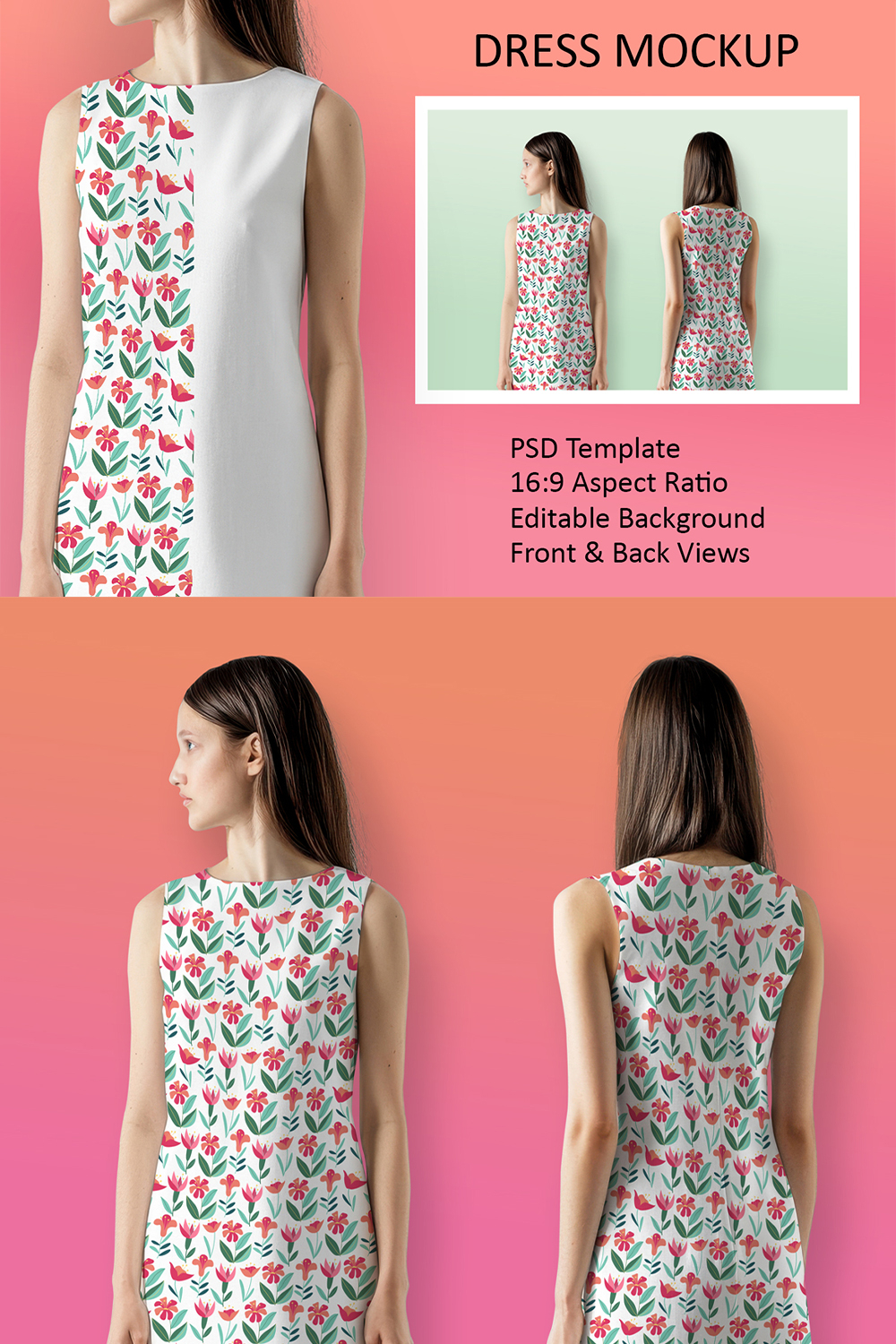 Sleeveless Dress Mockup Front & Back Views PSD Template