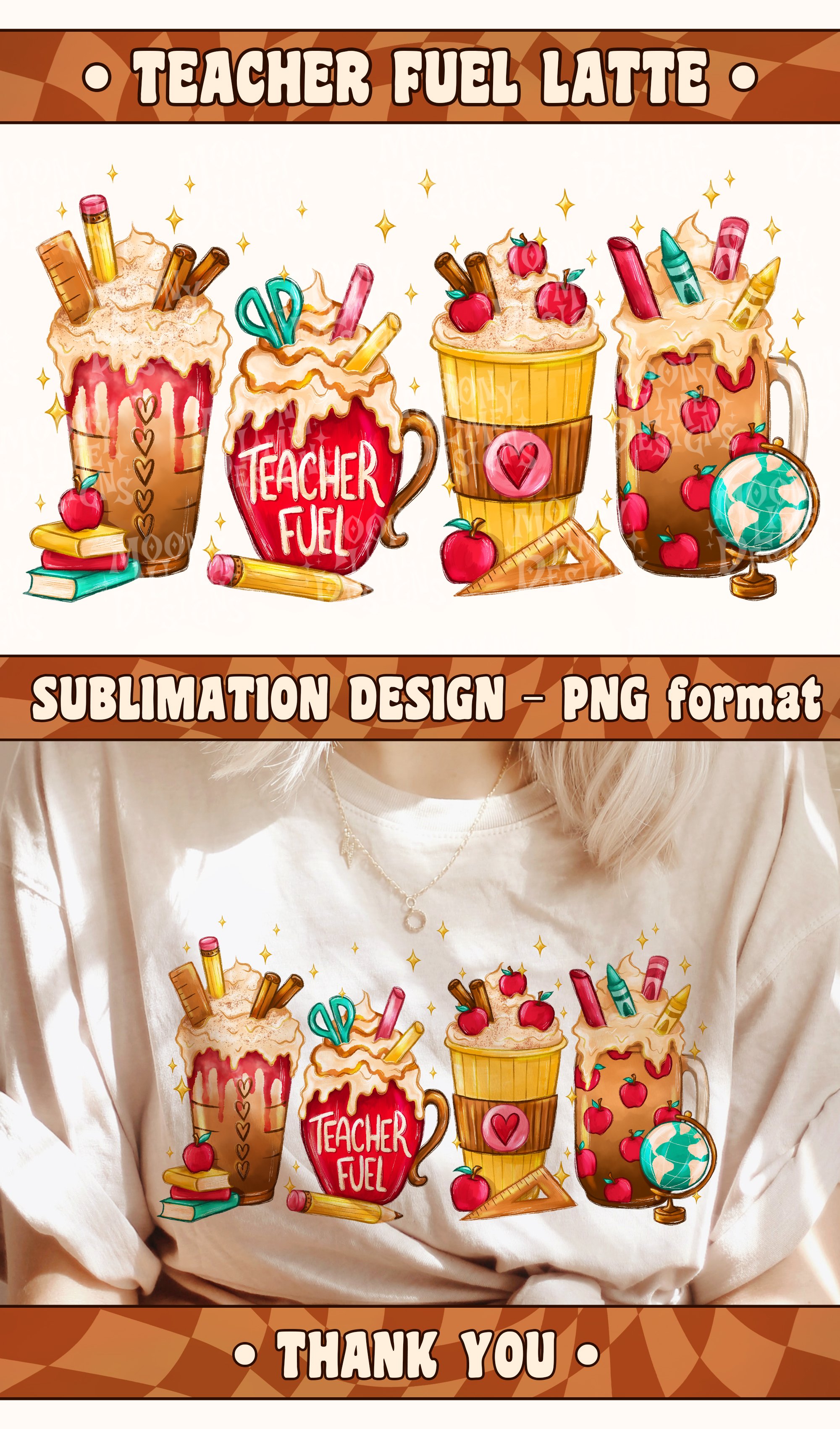 Teacher Fuel Coffee Latte Sublimation Design PNG, School PNG