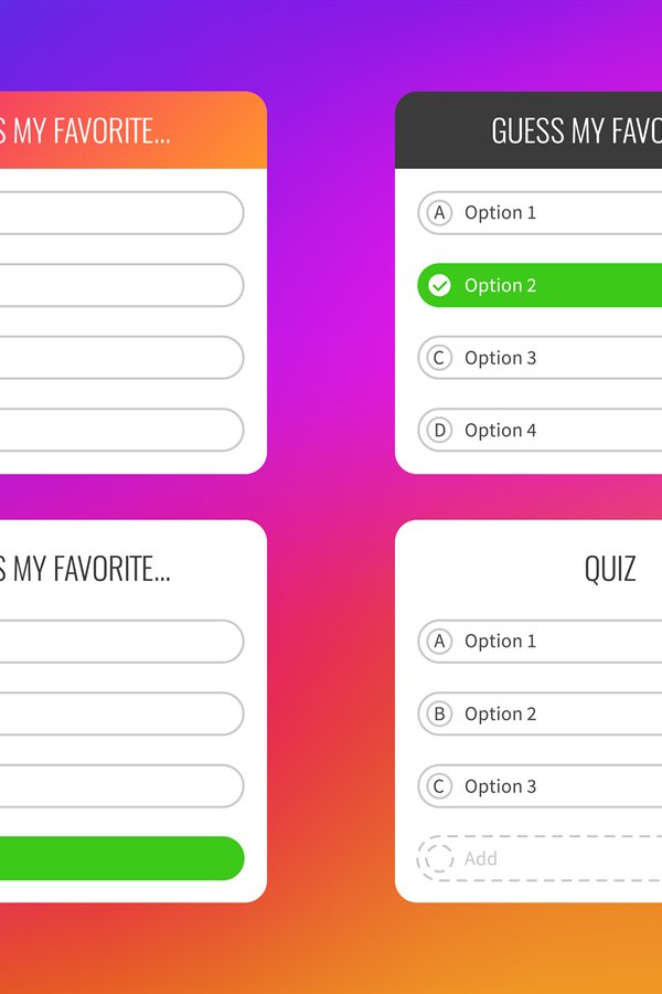 Quiz option. Question stickers for poll stories page, popula