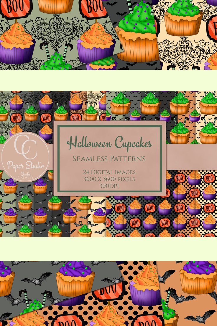 Halloween cupcakes seamless pattern - digital paper