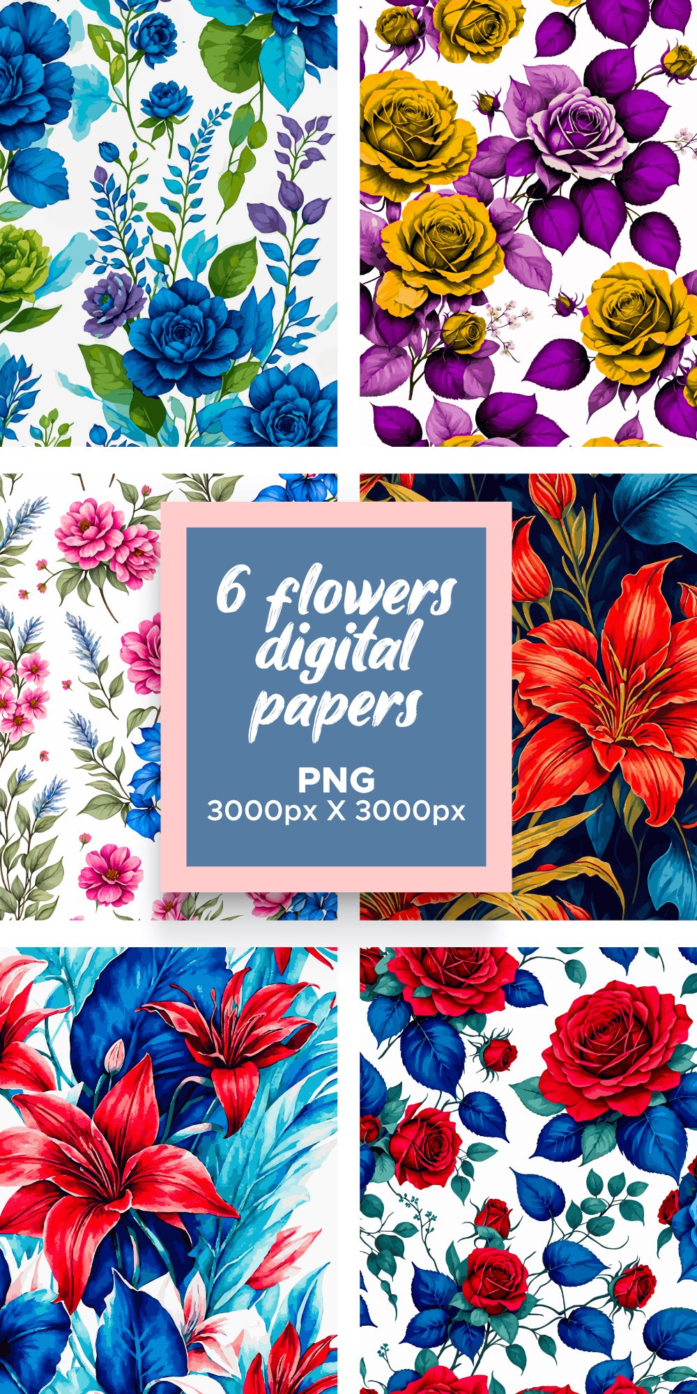 watercolor flowers digital papers, natural flowers patterns