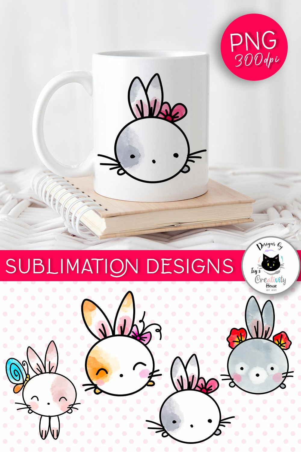 Cute Bunny Sublimation Designs | Kawaii Animal Clipart