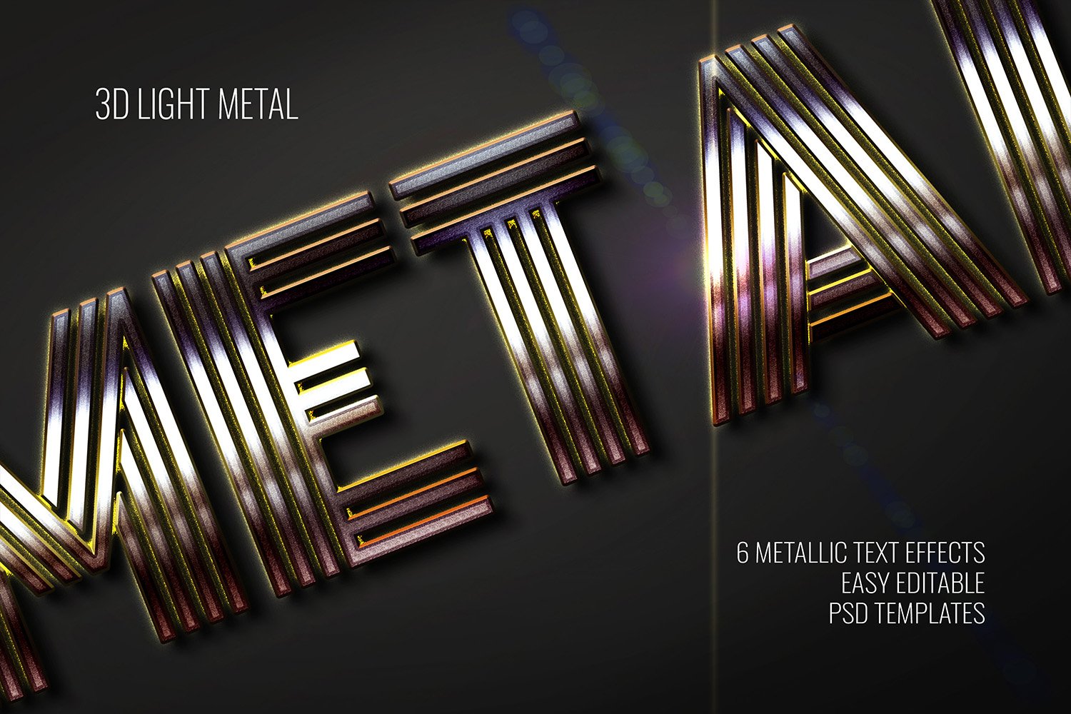 3D Light Metal Text Effect - 6 Editable PSD (382314)