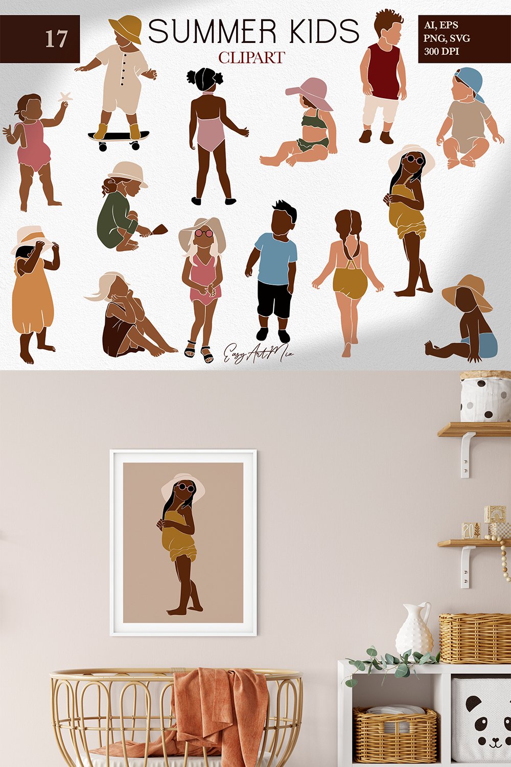 Summer kids SVG, Baby boy clipart, Little girl SVG