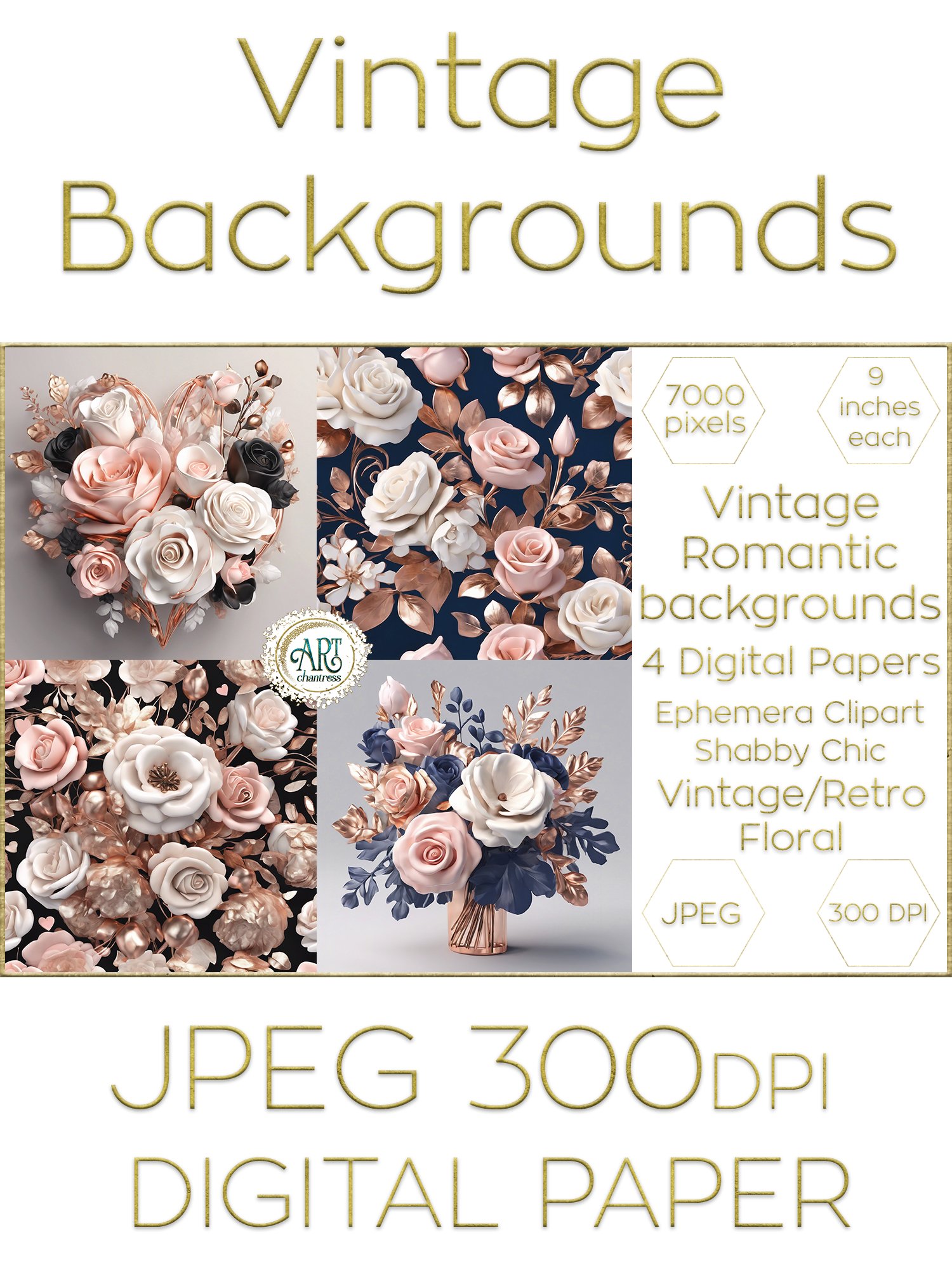 Valentines Day Floral Illustration Digital Paper Floral Deco