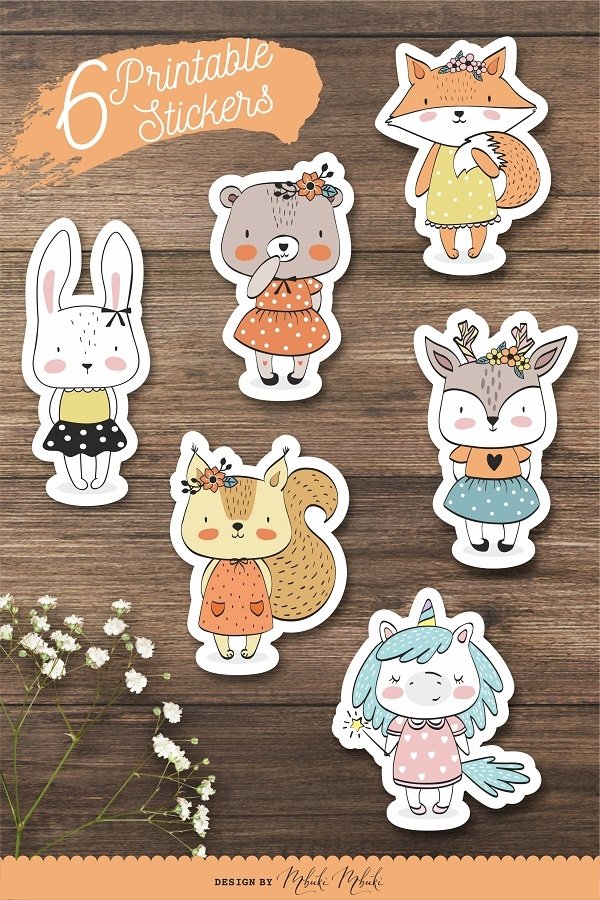 Girls Animals Characters Printable Stickers Cricut Design