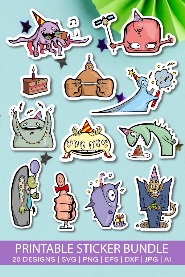 Birthday monsters bundle/ Printable Stickers
