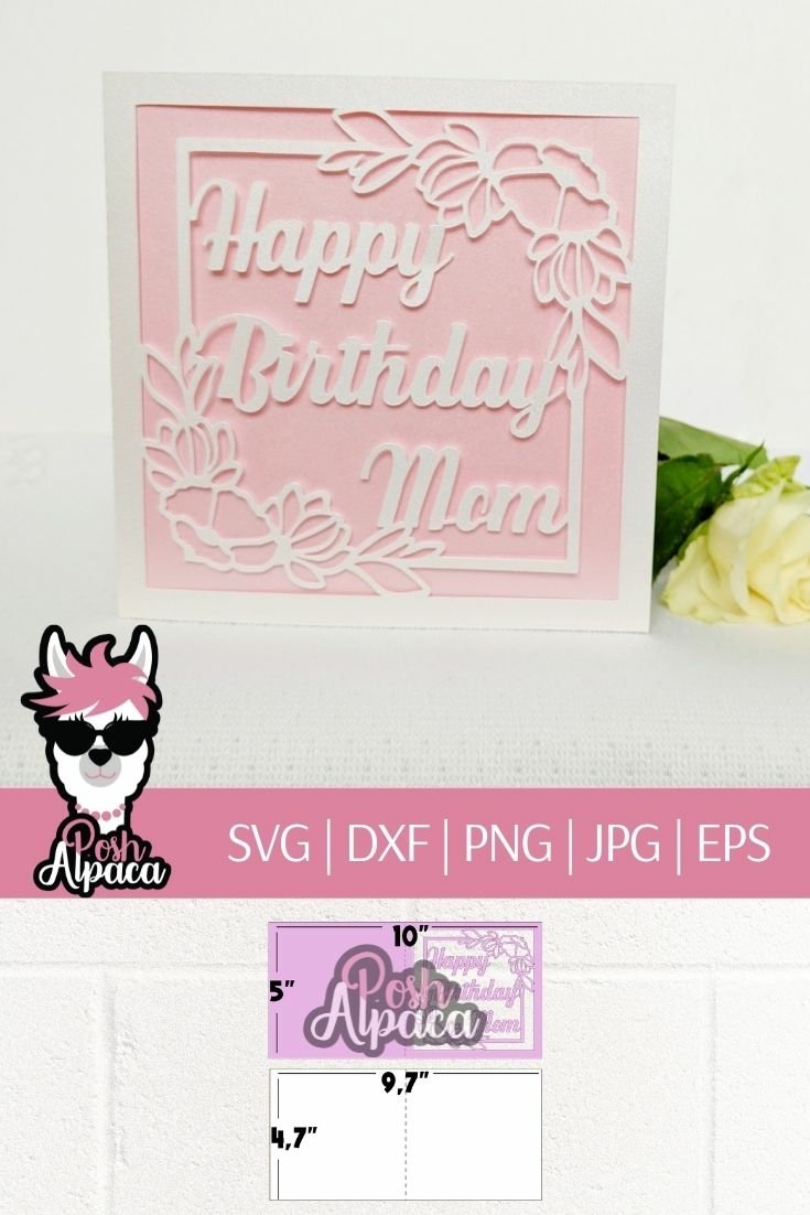 Birthday Mom card svg, thank you mom card template