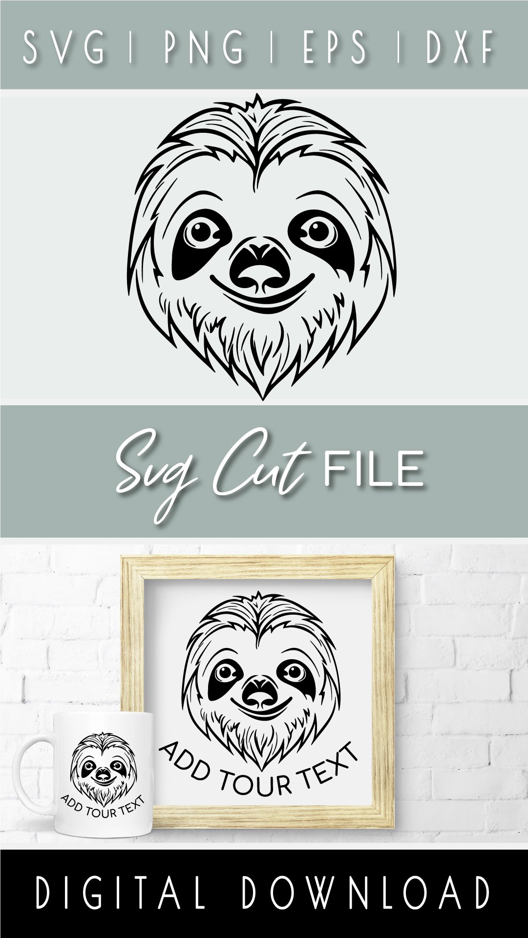 Sloth SVG | Funny Sloth Face SVG | Cute animals Cut File