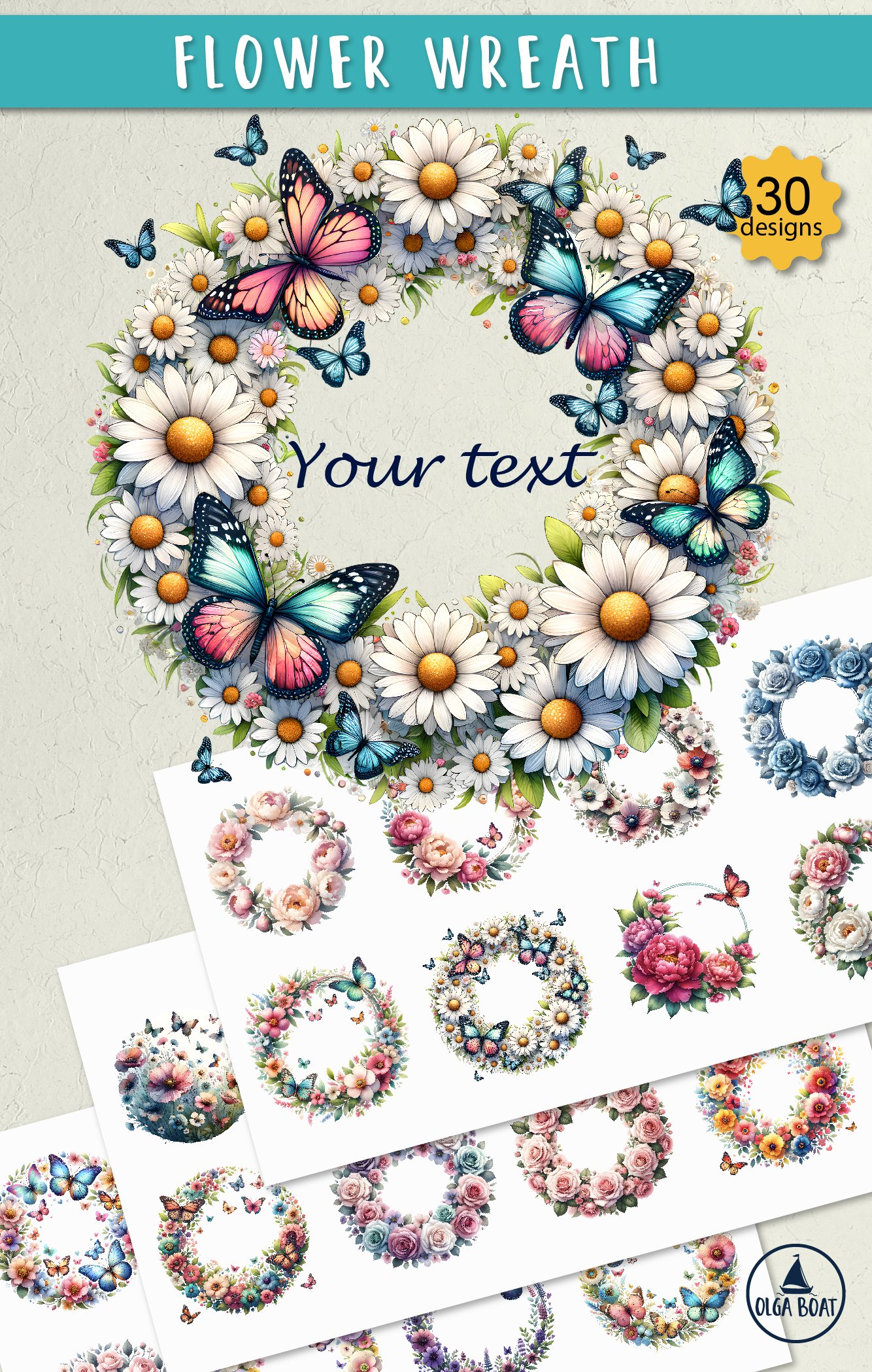 Flower wreath | Floral frame | 3d flower sublimation bundle