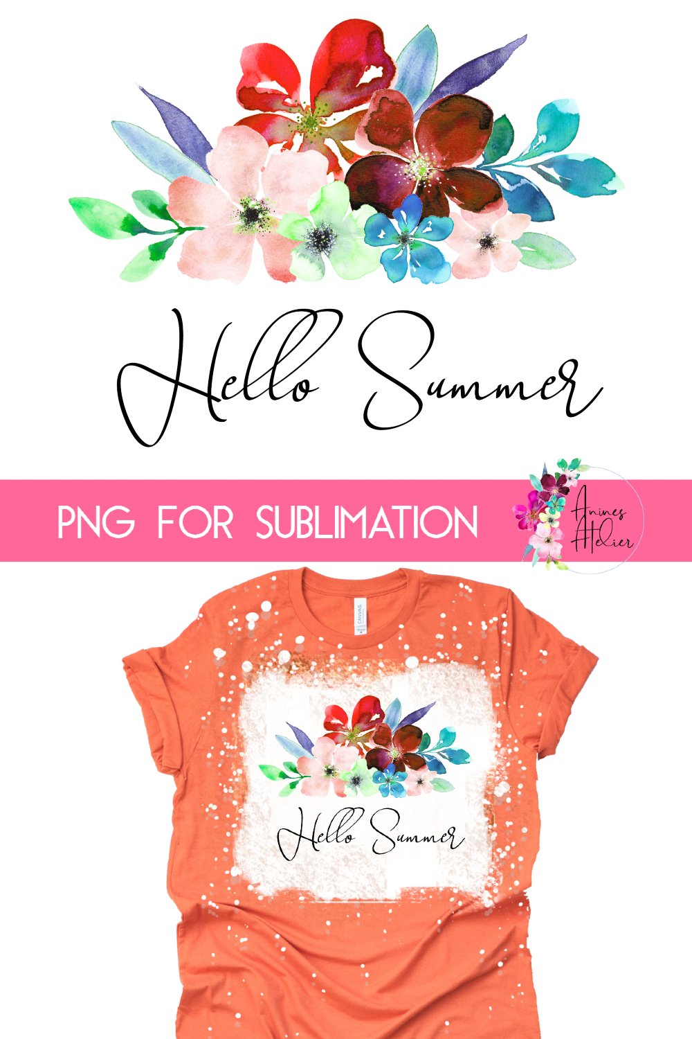 Hello Summer Sublimation Design with Bold Colorful Flowers