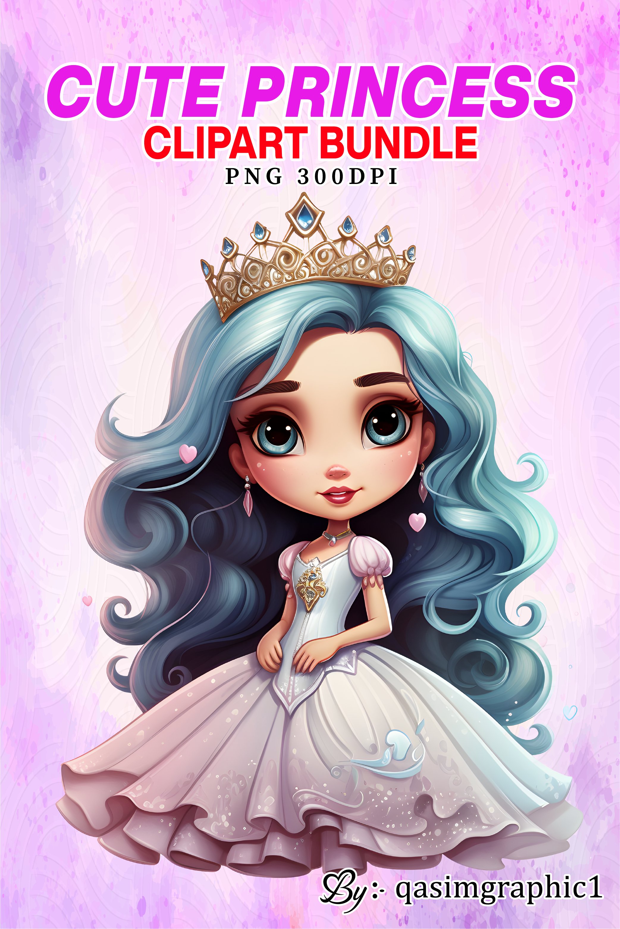 Cute Princess Bundle Clipart Sublimation, Little Princess