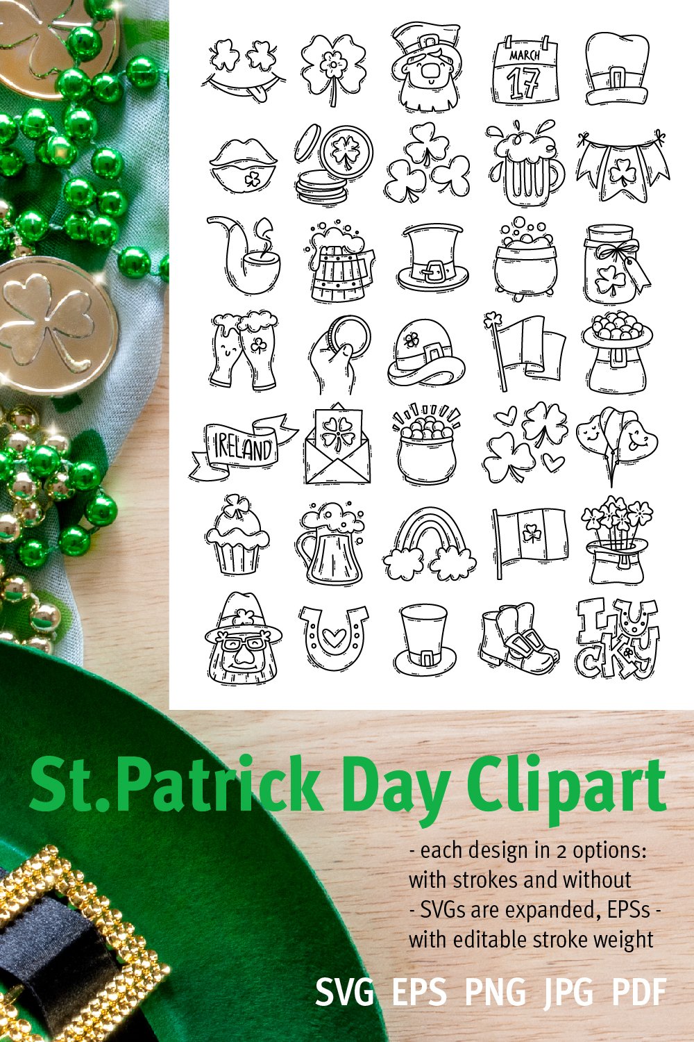 St. Patrick Day Clipart - 36 Doodles Bundle - March 17
