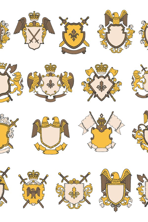 Colored pictures set of heraldic elements