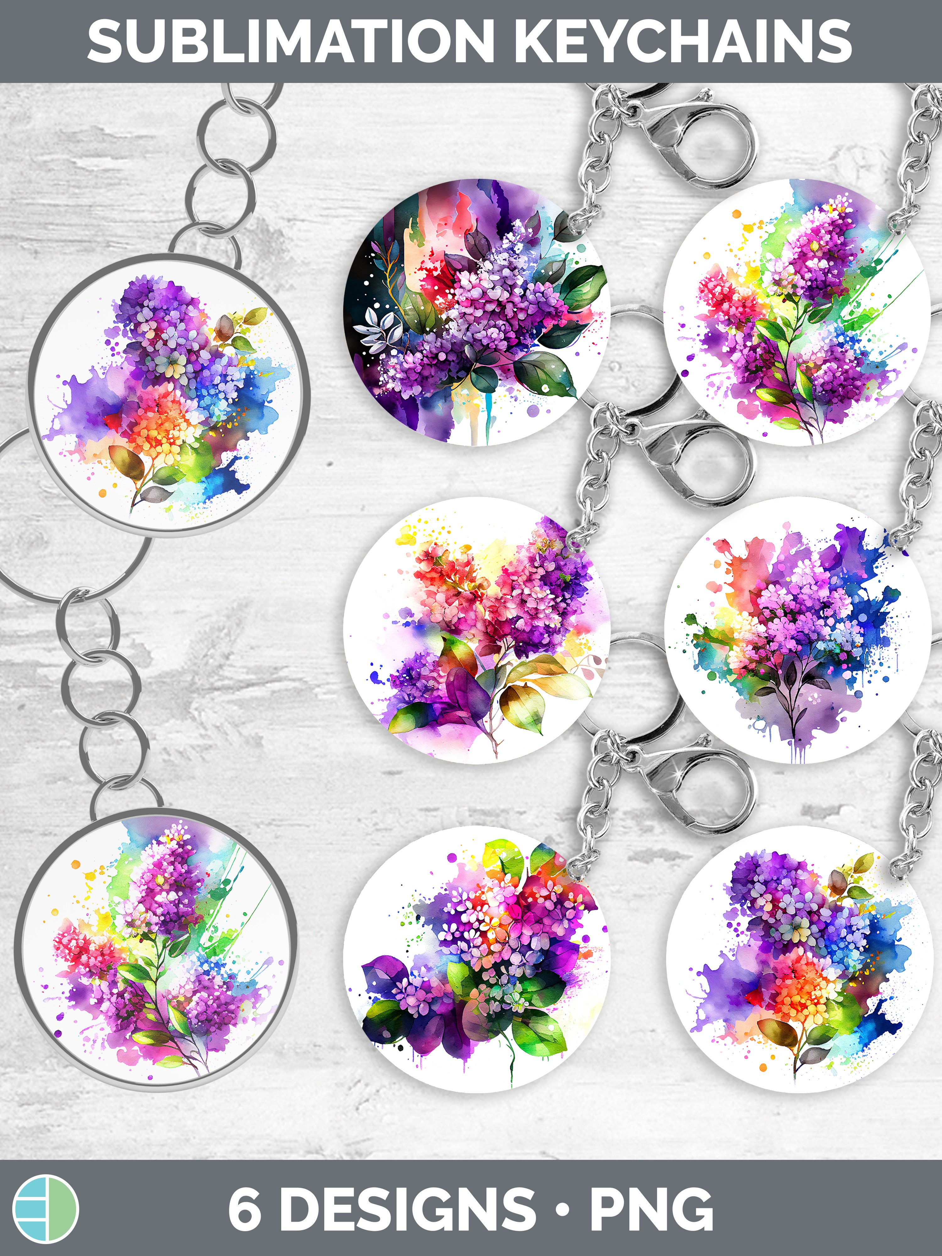 Rainbow Lilac Flowers Keychain | Sublimation Keyring Designs