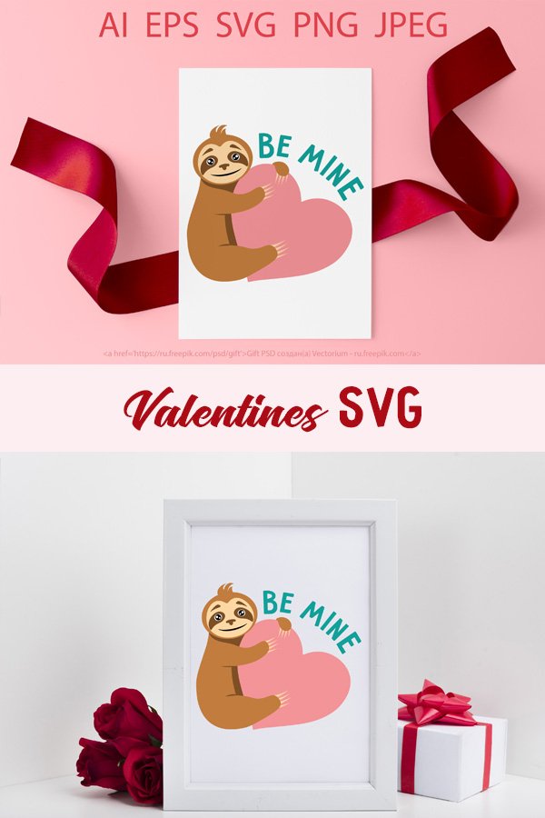 Valentine's Day SVG cut file. Cute sloth, love illustration