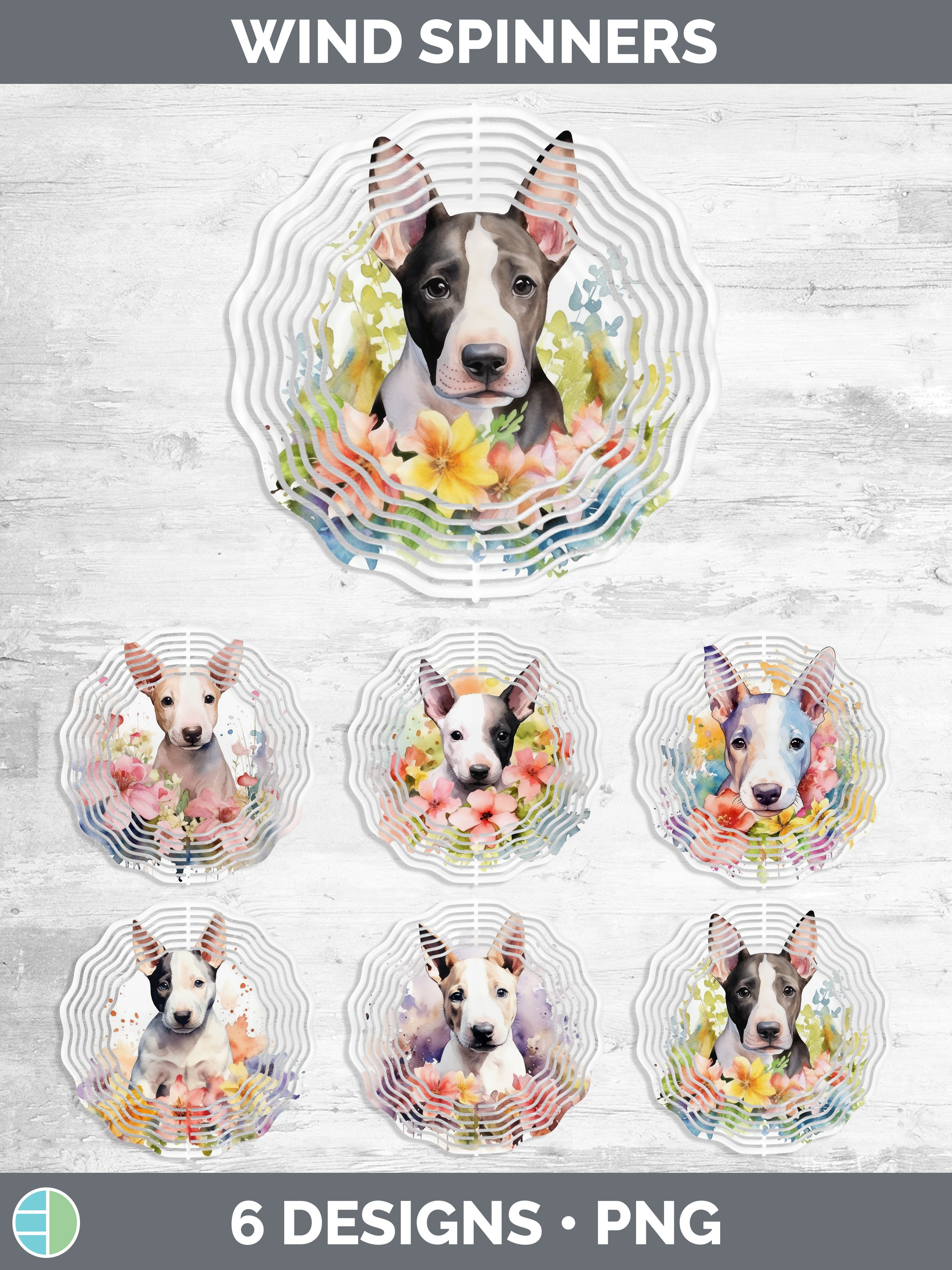 Watercolor Bull Terrier Dog Wind Spinner | Sublimation Spinn