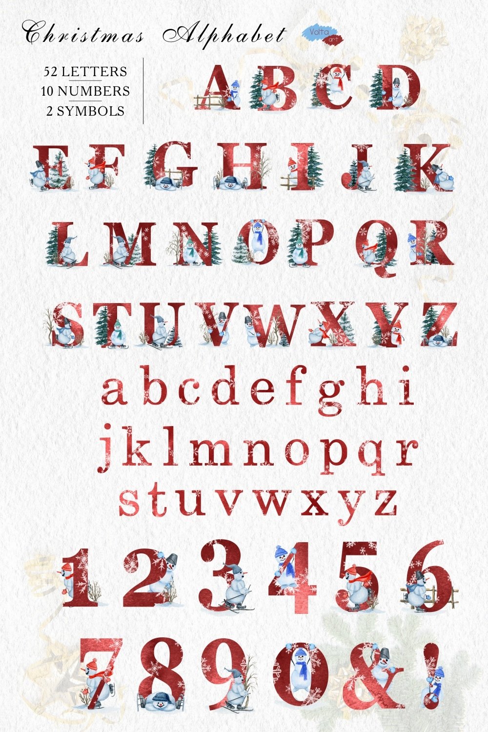 Snowman Winter Alphabet png, Watercolor Christmas (1610736)