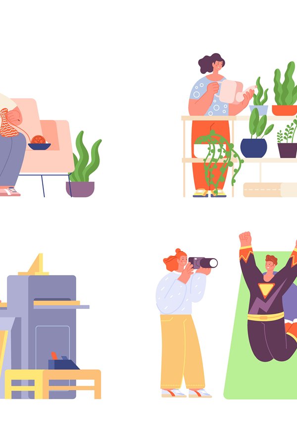 Hobby characters collection. Creative people, woman planting