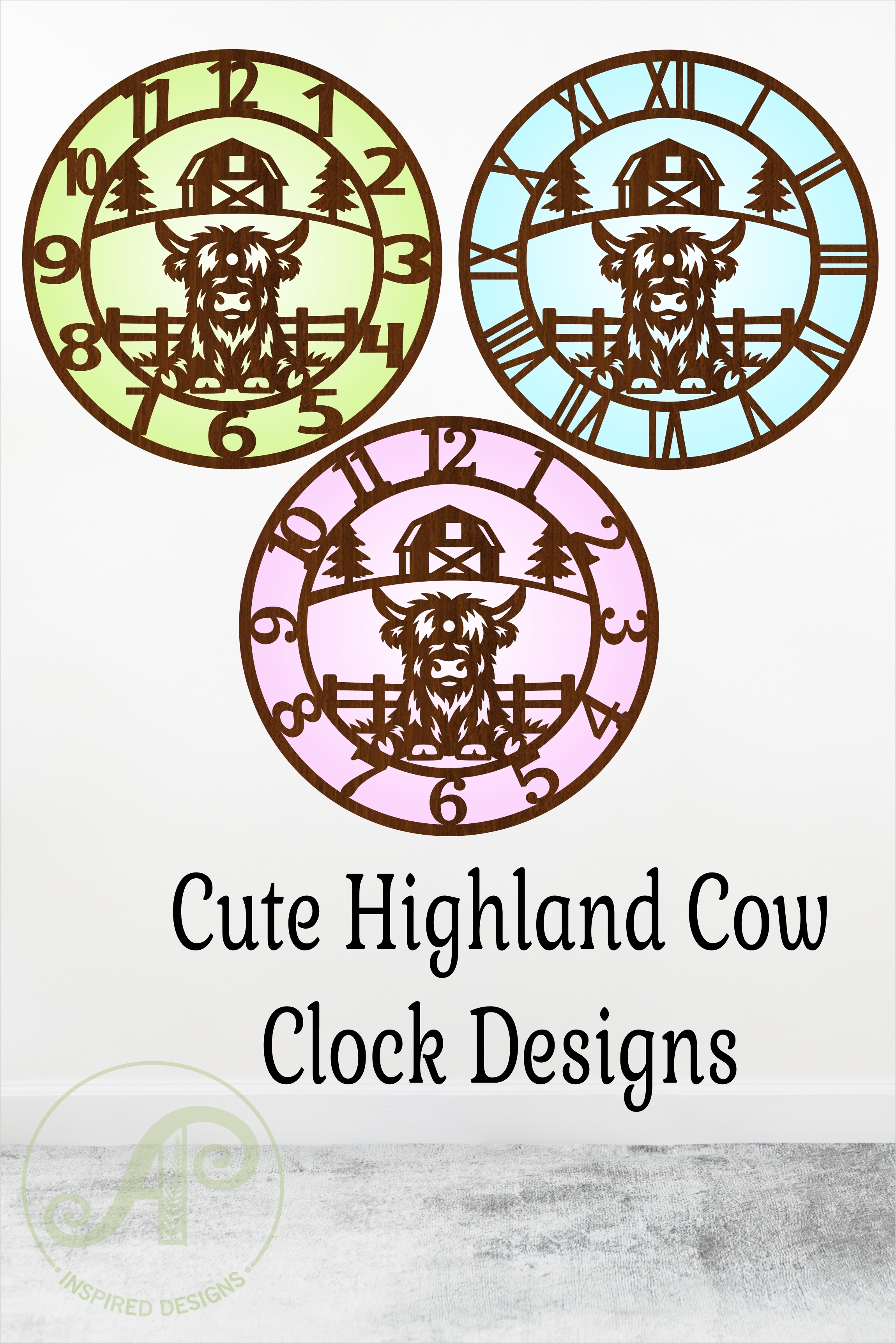 Cute Highland Cow clock wall clock laser cut file