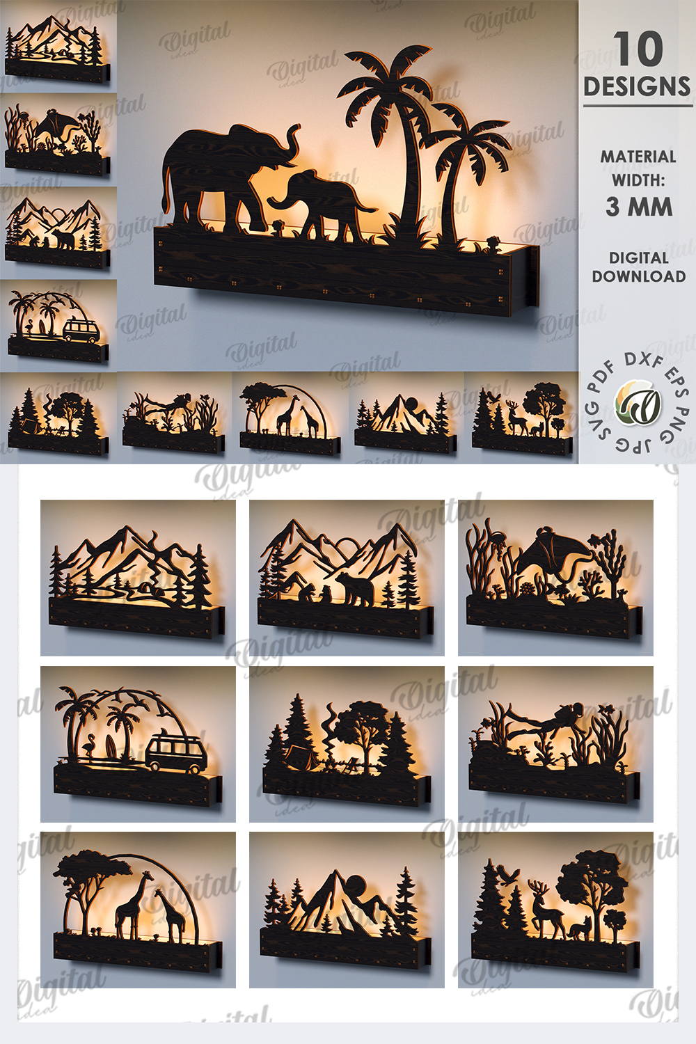 3D Lightbox Bundle Laser Cut. Nature scenes SVG
