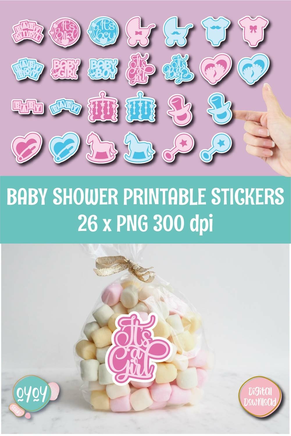 Printable Baby Shower Stickers Bundle | 26 Digital Stickers