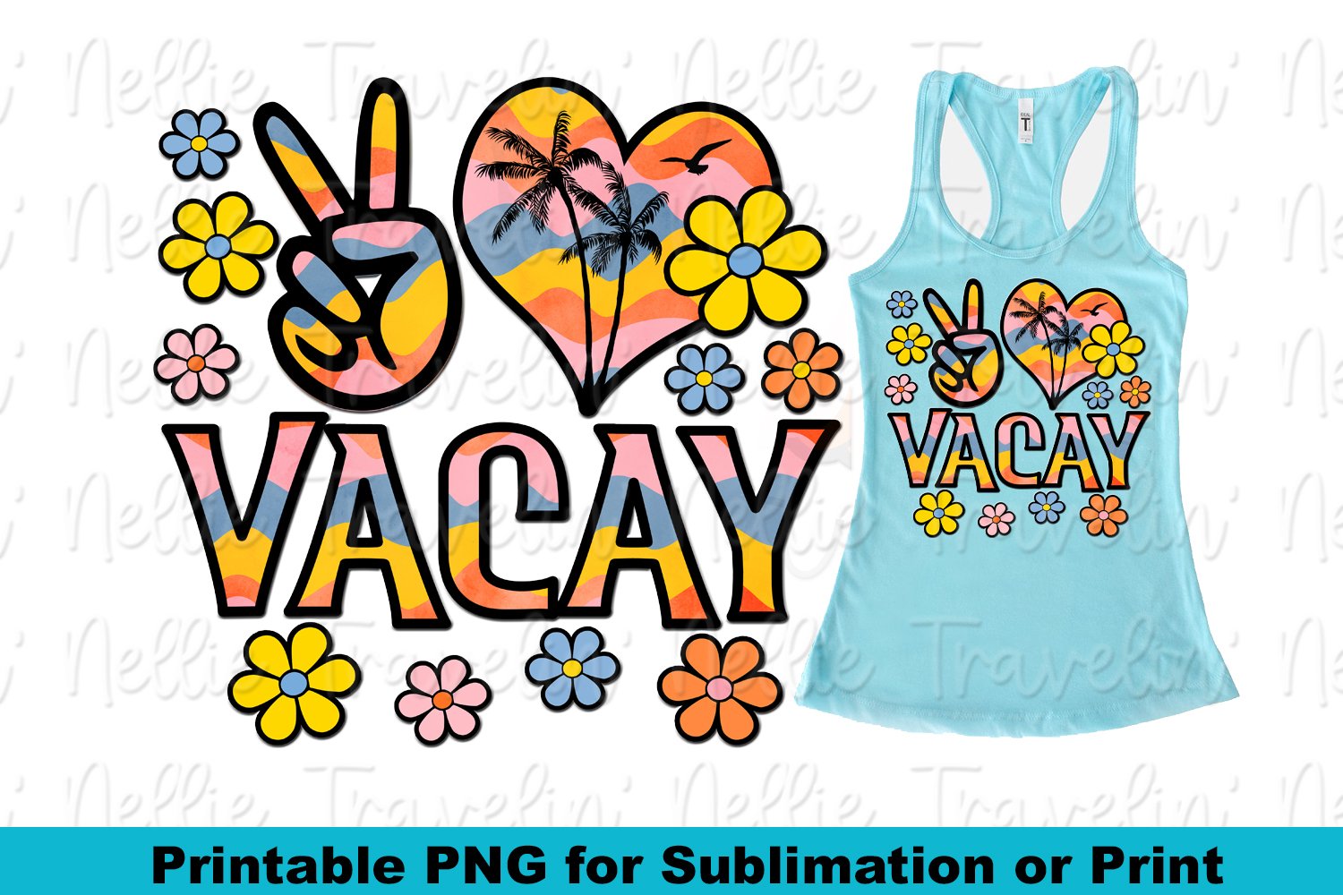 Peace Love Vacay Retro Groovy Summer Vacation Sublimation