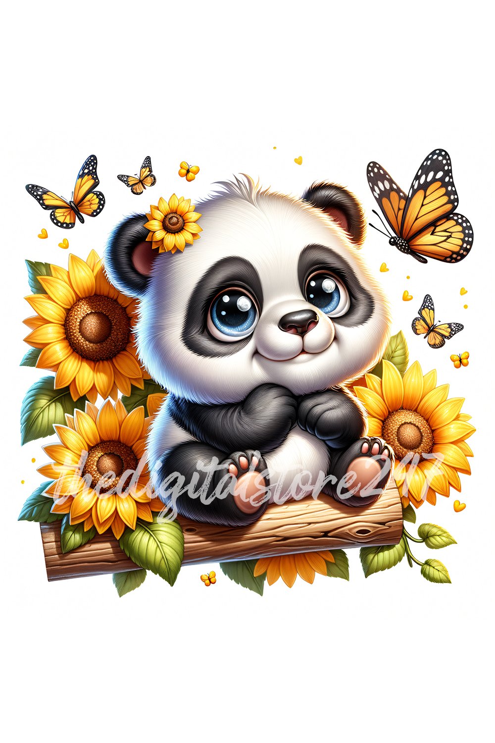 Cute Panda with Sunflowers JPG File (3551329)