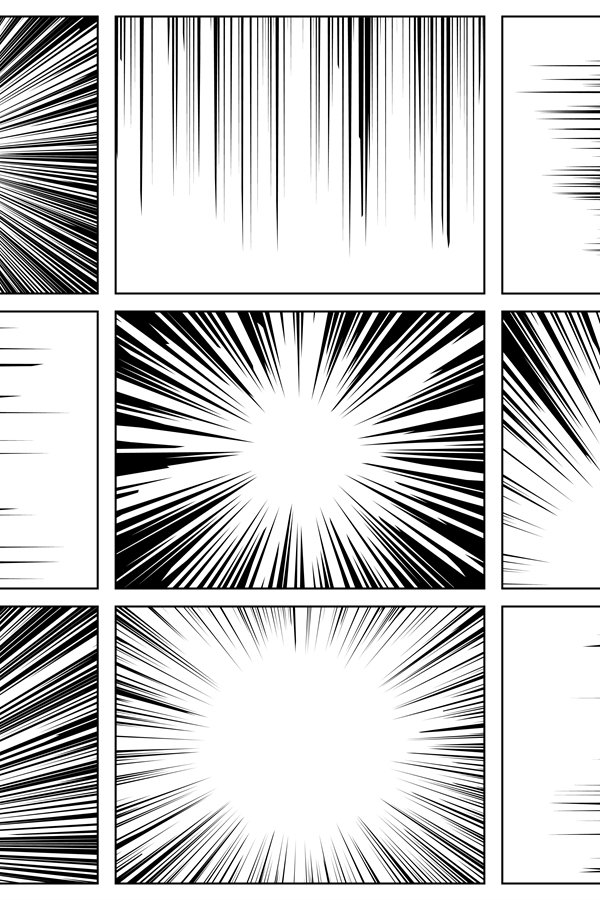 Radial comics lines. Comic book speed horizontal line cover
