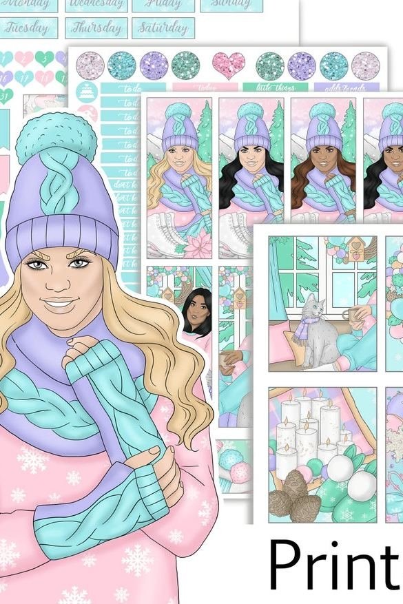 Cozy Winter Sweet Printable Stickers Box Size 2"x1,5"