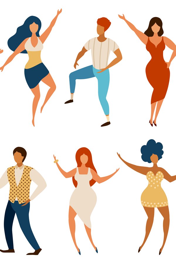 Dancing people. Happy young men and women dance and having f