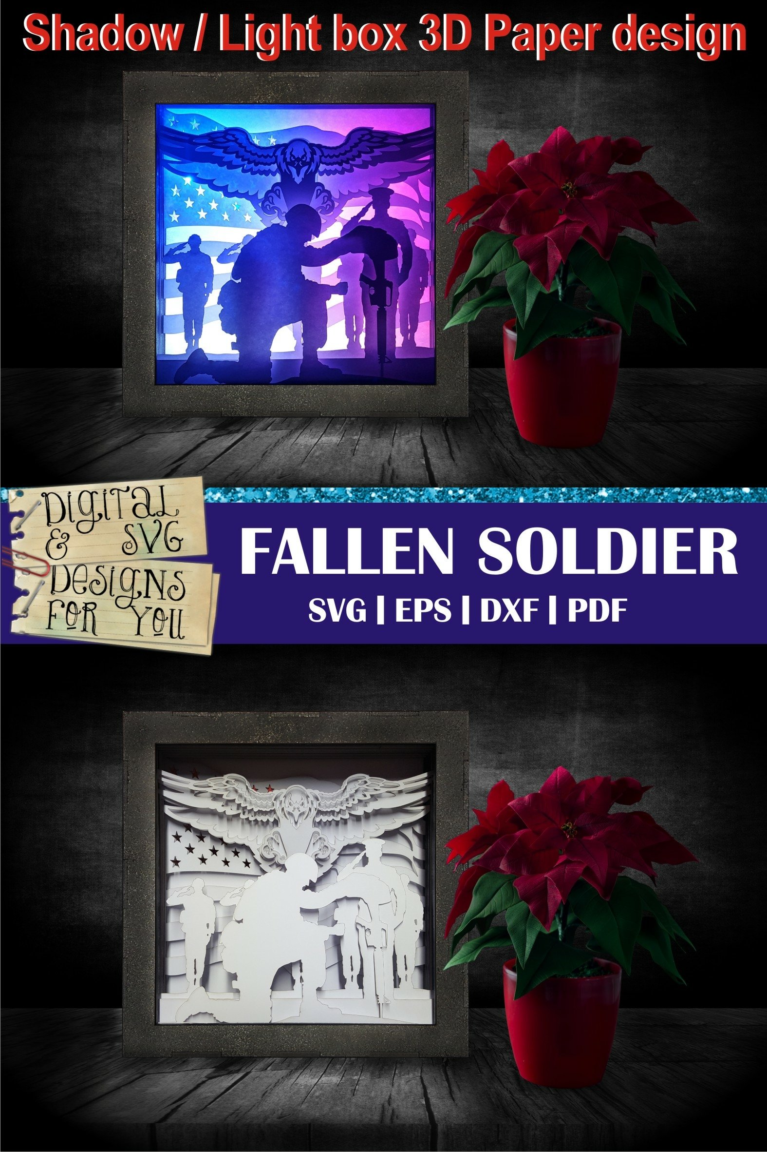 Fallen soldier 1 - 3D Light box | 3d Shadow box | Memorial