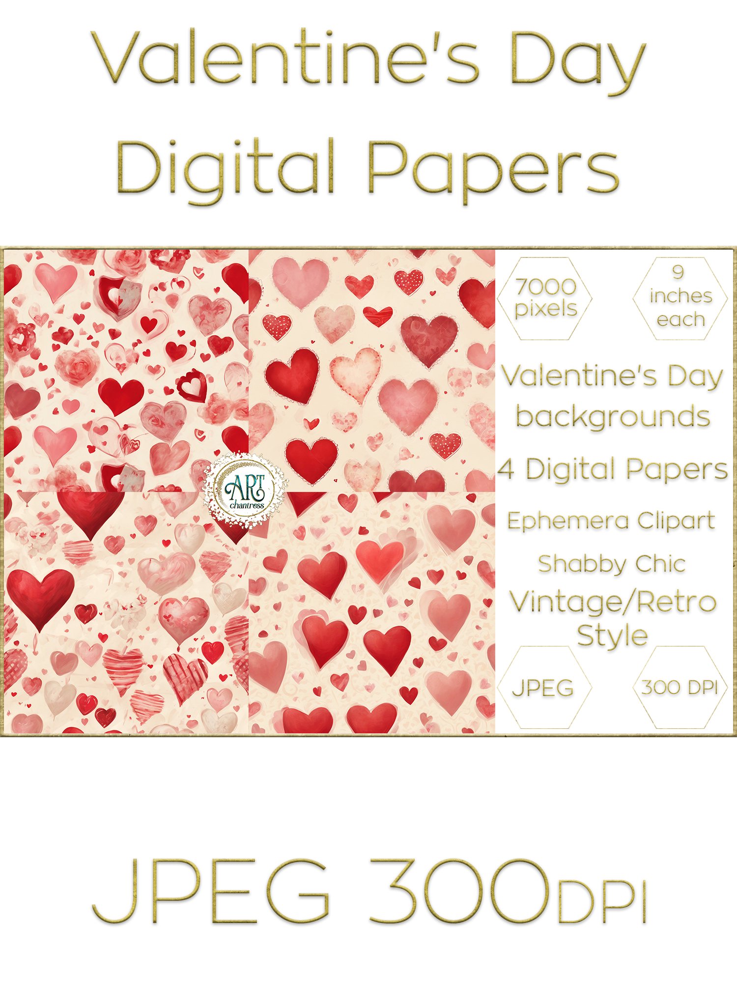 Retro Valentines Day Digital Papers Vintage Soft (3010404)